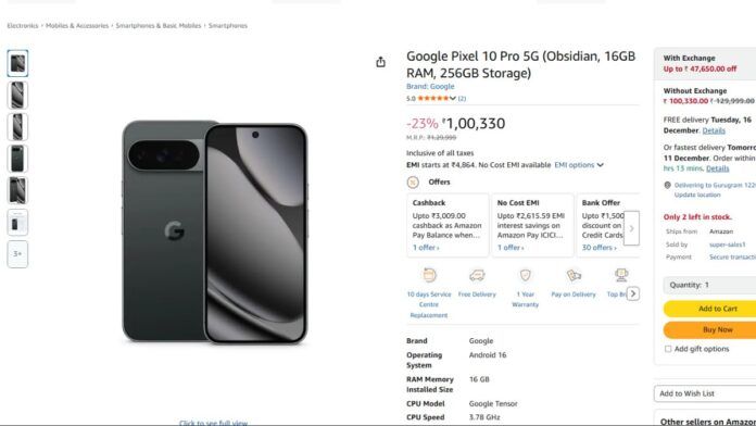 Google Pixel 10 Pro पर 10,000 रुपये से ज्यादा की छूट, Amazon और ...